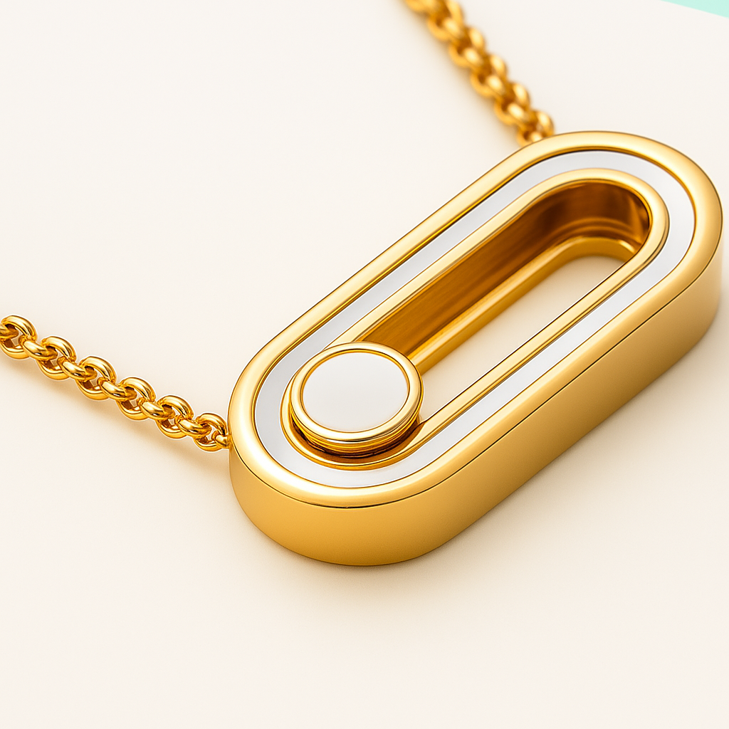 Sandra | Gold (18K) Plated Sliding Ball Paperclip Uno Geometric Pendan ...